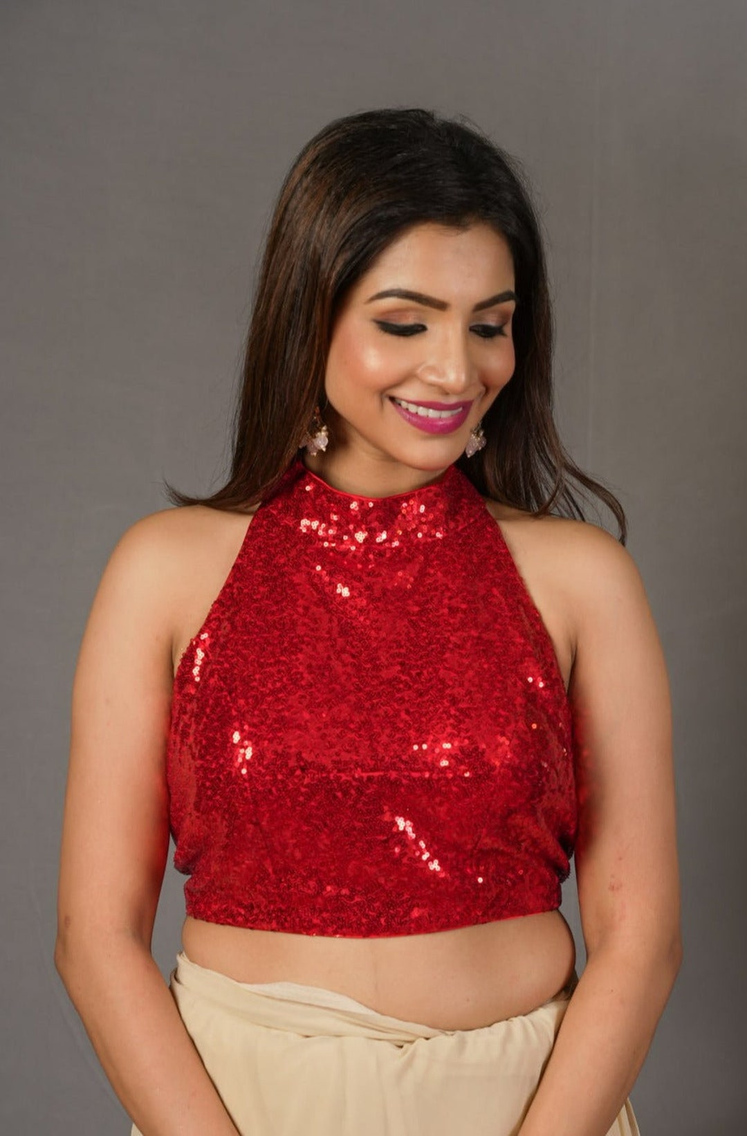 Sequin Halter Neck and Backless Design Blouse in Red - Etsy