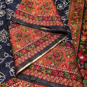 Charcoal Black Rayon Saree With Kani Design Floral Jaal Woven Motifs - Etsy