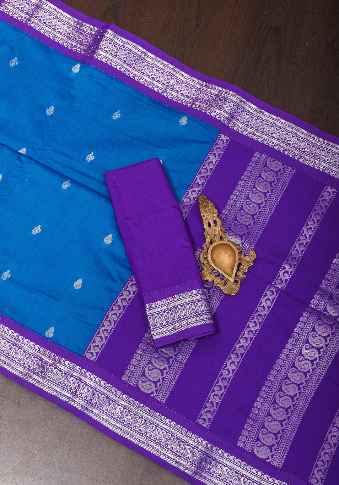Cobalt Blue and Purple Dual Tobe Cotton Silk Saree With Siver - Etsy