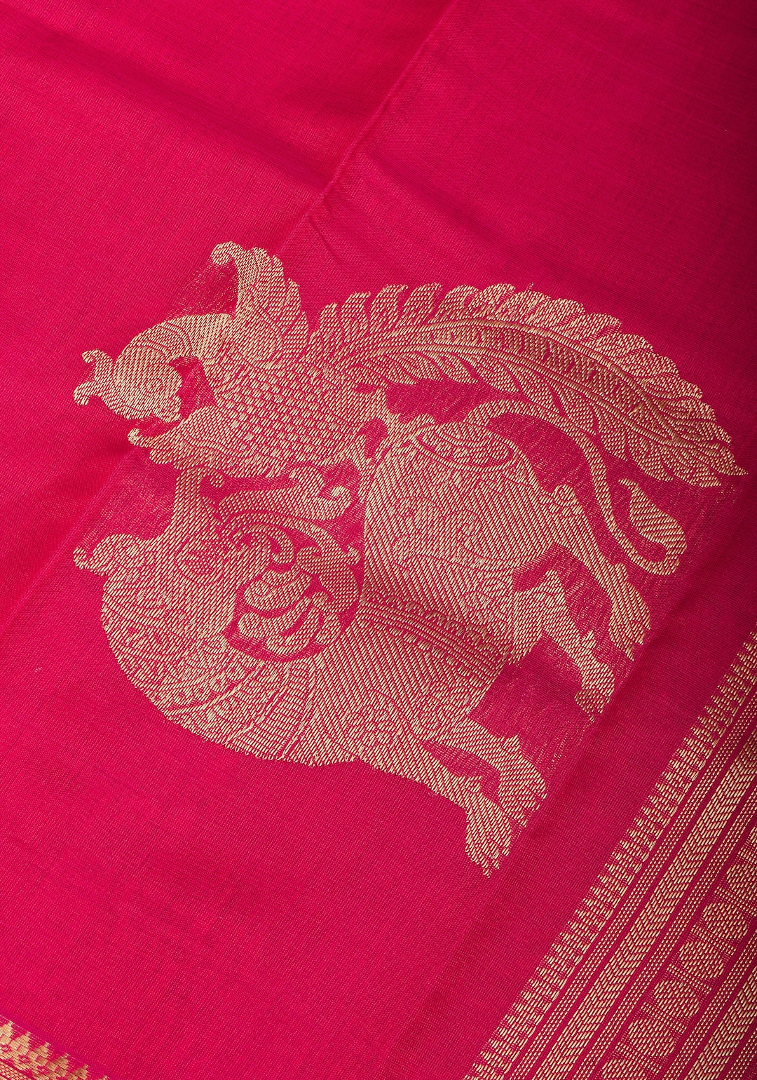 Yali and Peacock Standout Zari Pallu on Magenta Kanchi Silk Cotton ...