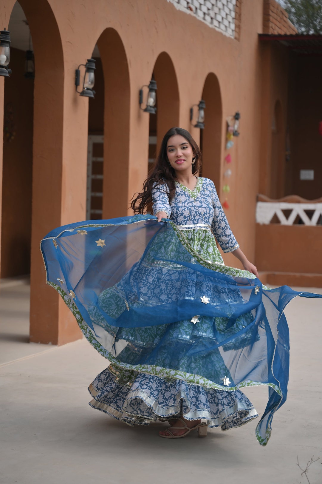 Amber Dhara Kurta With Kalidaar Palazzo Handblock Printed 3 Piece Set Made to Order - Etsy