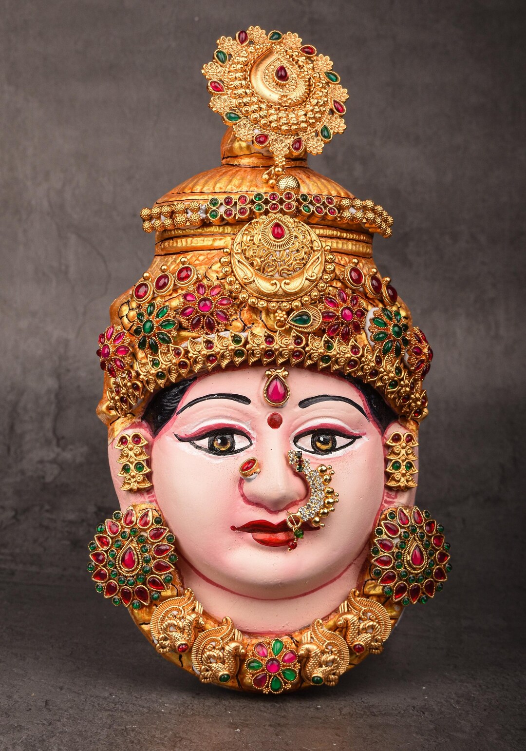 8varalakshmi Hand Painted Amman Face With Crown and Jewelry Kundan ...