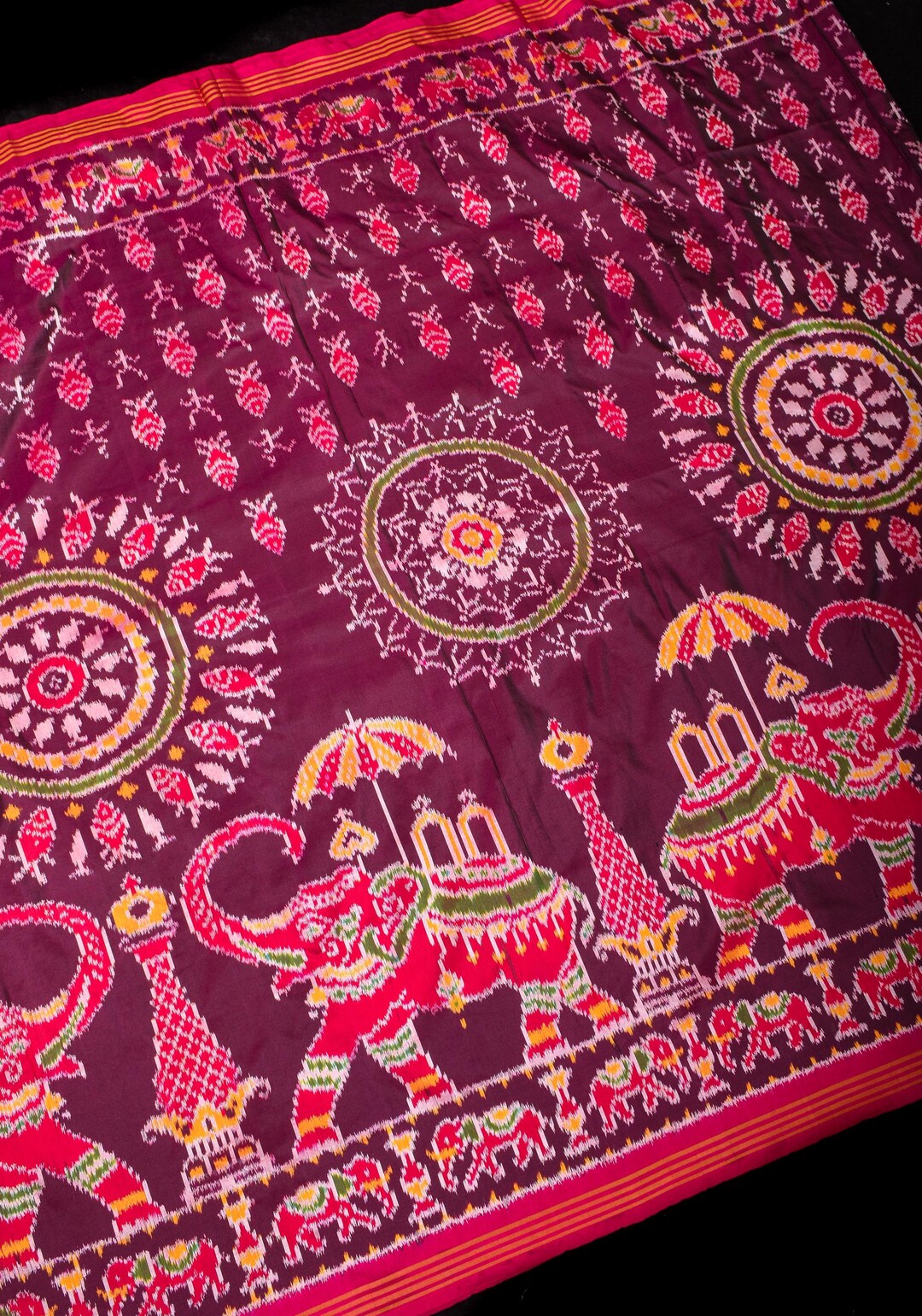 Royal Procession Theme Authentic Ikkat Handwoven Pure Silk Saree in ...