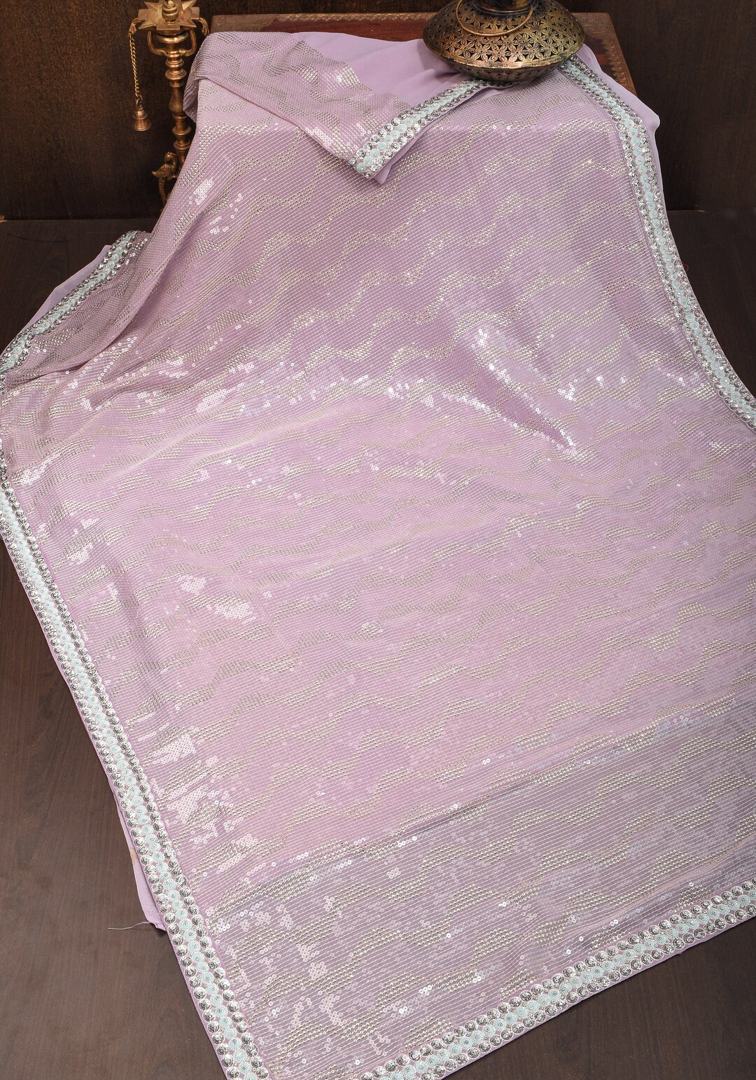 Mauve Beautiful Machine Embroidery and Sequin With Stone Embellishments ...