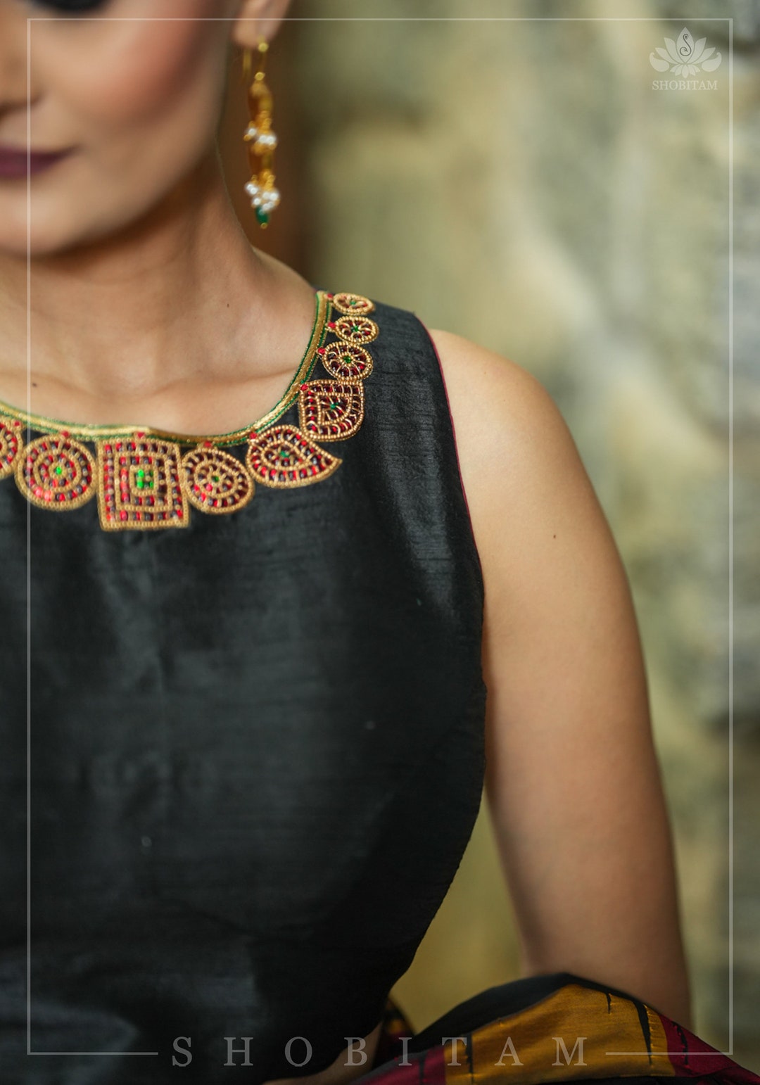 Necklace Design Jadau Ornamental Blouse in Pure Raw Silk - Etsy UK