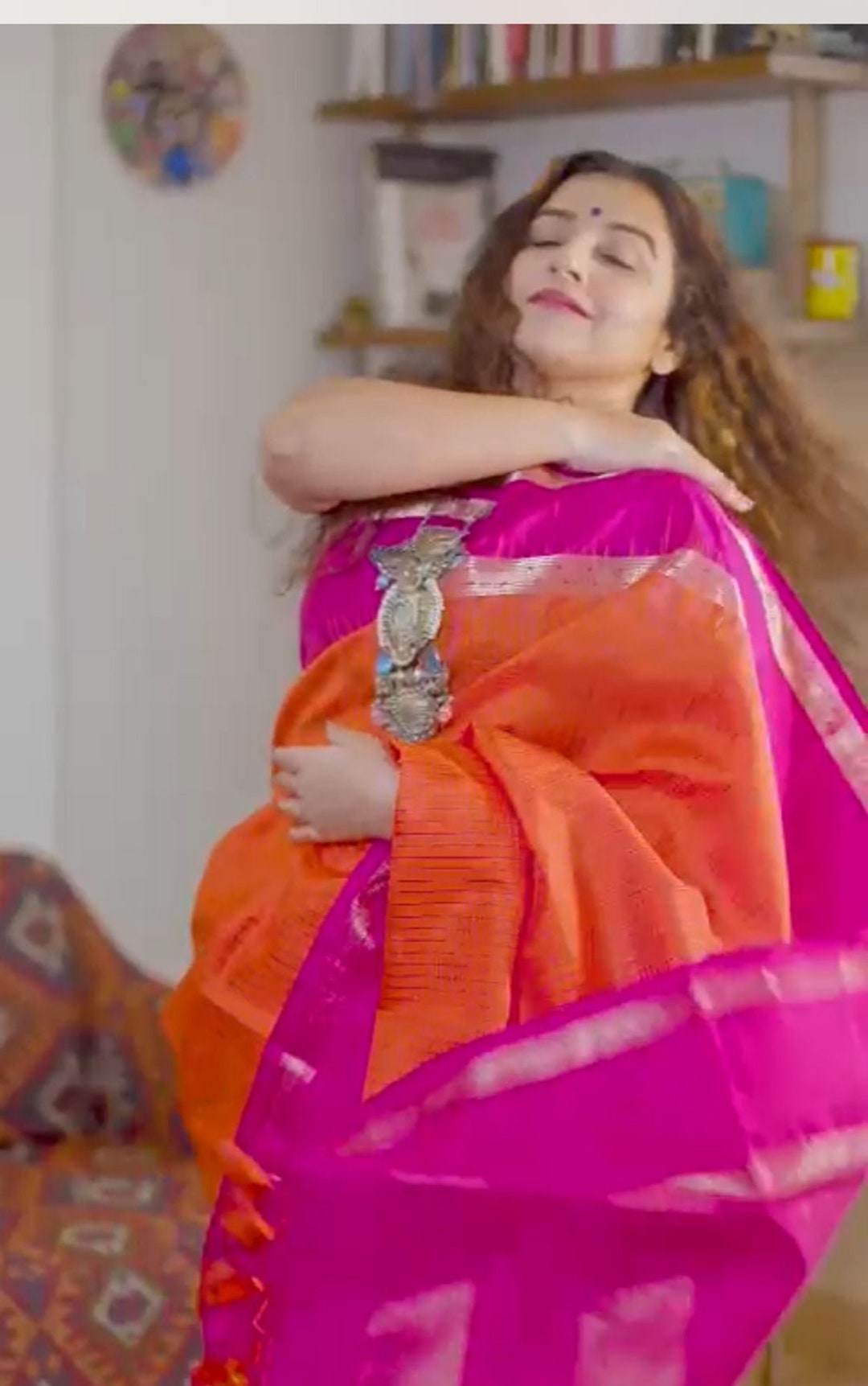 Fanta Orange Kanjivaram Soft Silk Saree With Checks and Magenta Borders ...
