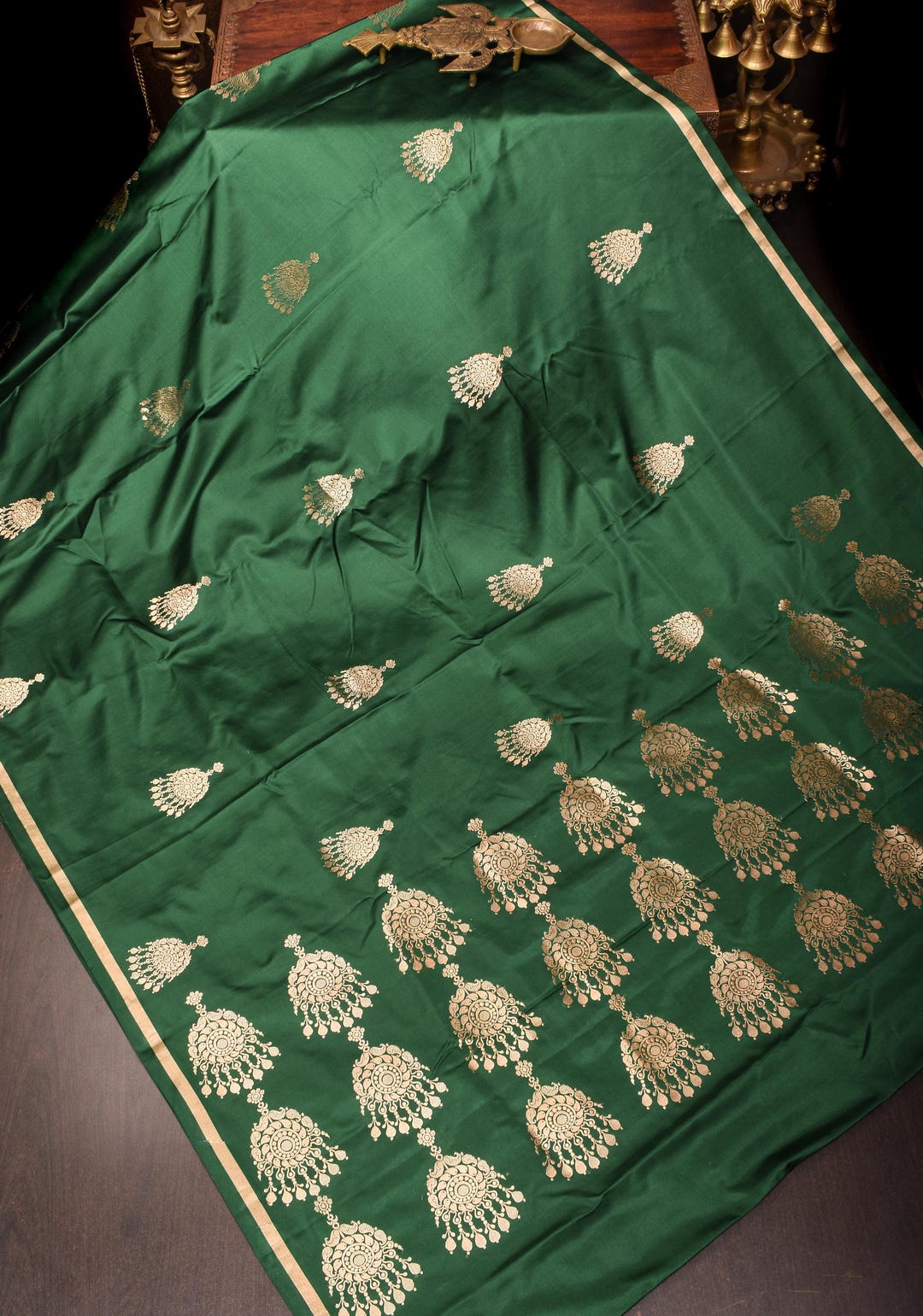 Bottle Green Pure Mashru Silk Saree With Jhumka Motif | SILK MARK ...