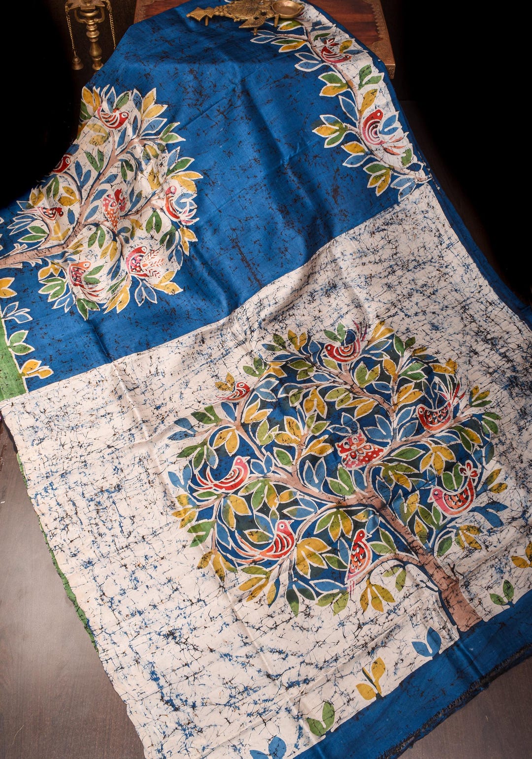 Blue Tree of Life Batik Gachi Tussar Silk Saree CERTIFIED SILK - Etsy