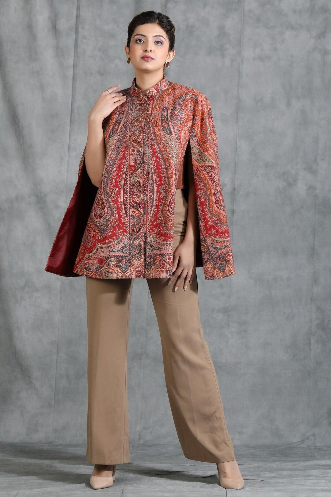 Red Cape Jacket With All Over Design | Made to Order - Etsy