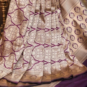 Purple Exquisite and Intricate Banarasi Floral Brocade Katan Silk Saree ...