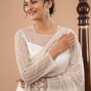 Ivory Net Saree With Sequin Embellishments - Etsy