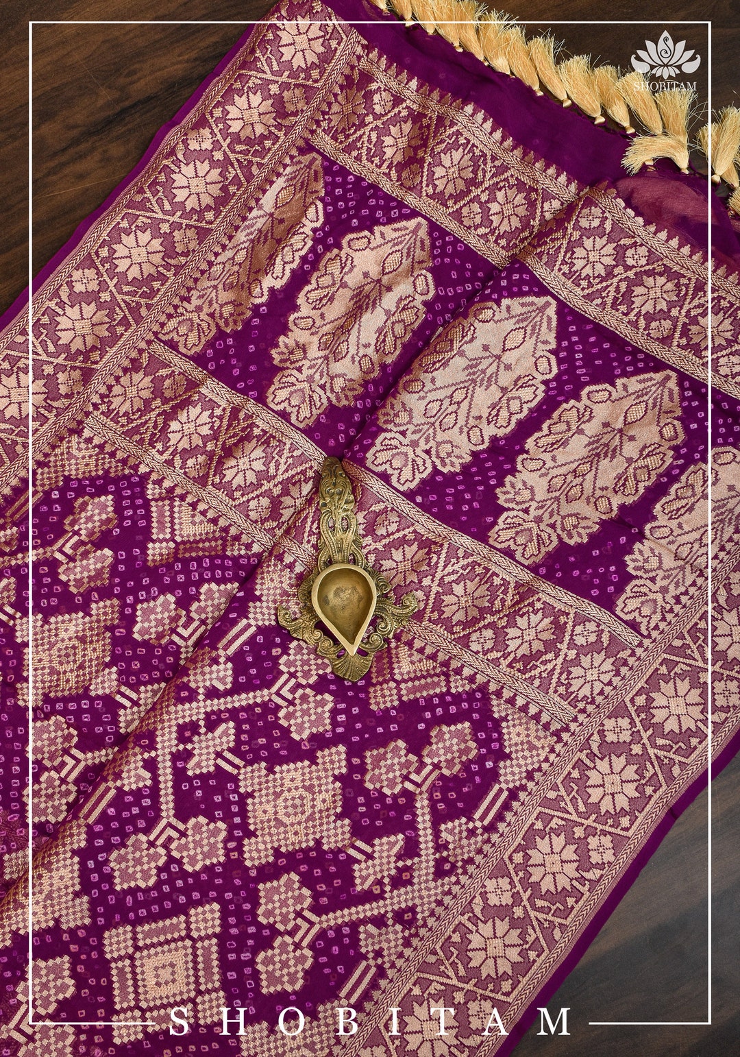 Authentic Hand Bandhej Banarasi Silk Georgette Saree in Purple SILK ...