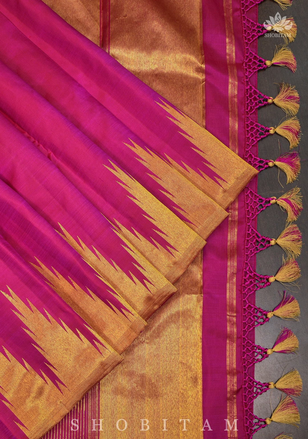 Temple Border Kanjivaram Pure Silk Saree in Deep Pink and - Etsy