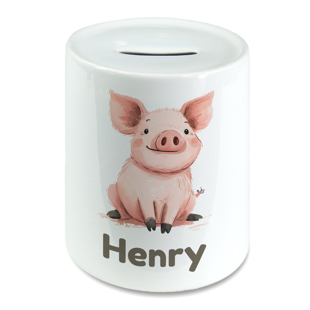 Personalised Watercolour Cute Pig Kids Money Box Piggy Bank, Savings ...