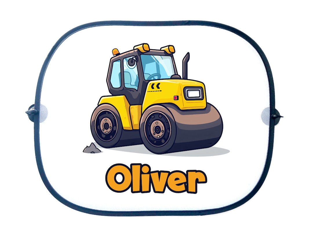 Personalised Any Name Cartoon Steamroller Car Sunshade Screen for Kids ...