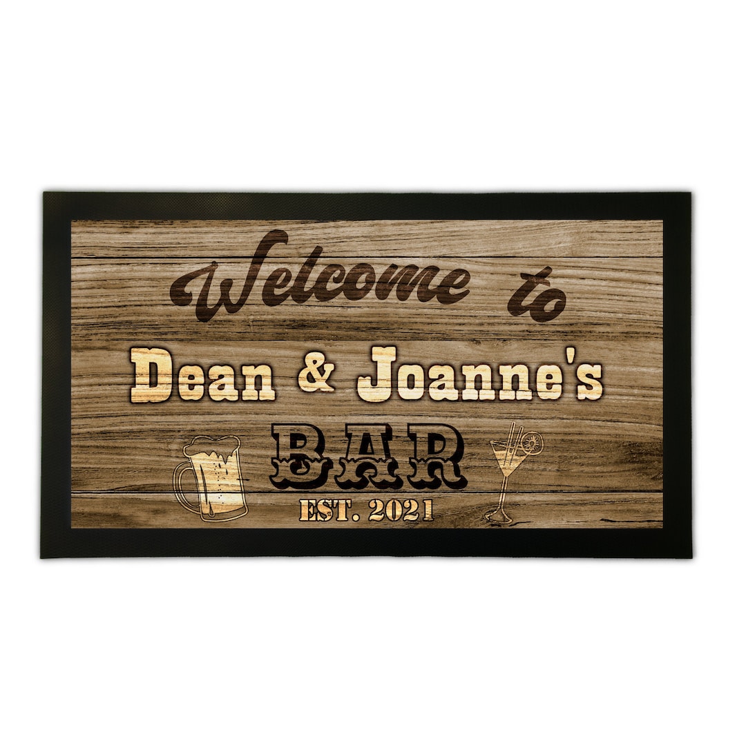 Personalised Bar Runner Mat Old Western Style. Home Pub Garage Shed Man ...
