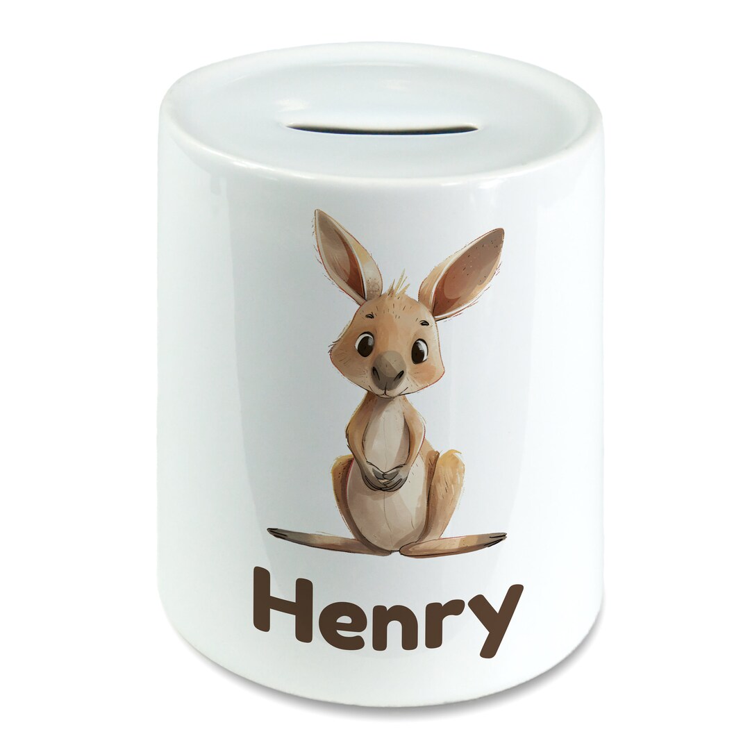 Personalised Watercolour Cute Kangaroo Kids Money Box Piggy Bank ...