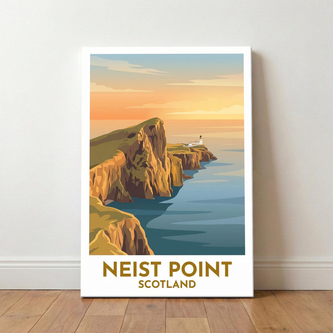 Neist Point, Scotland - Travel Poster of Rugged Cliffs & Lighthouse ...