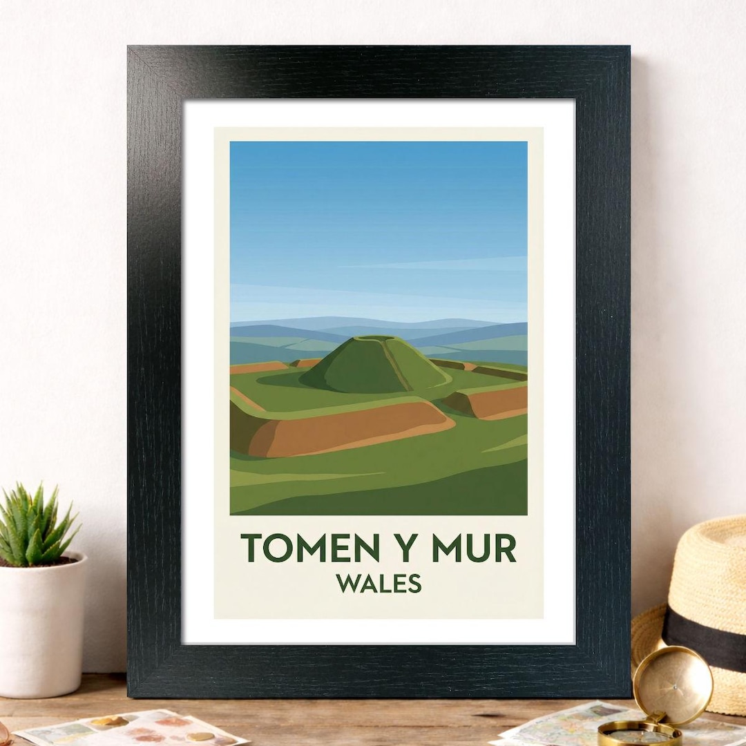 Tomen Y Mur, Wales - Hillfort Ruins Travel Poster, Romantic Vintage ...