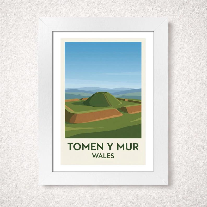 Tomen Y Mur, Wales - Hillfort Ruins Travel Poster, Romantic Vintage ...