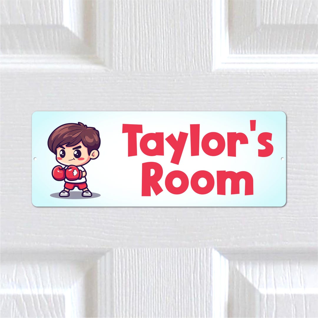 Personalised Boxer Boy Door Sign Aluminium Plaque for Kids Bedroom ...