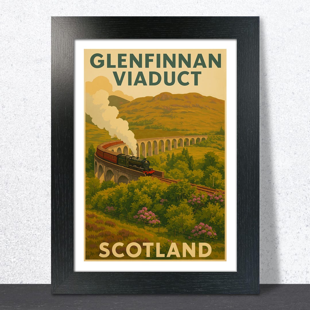 Glenfinnan Viaduct Travel Poster. Vintage Framed Giclee Wall Art ...