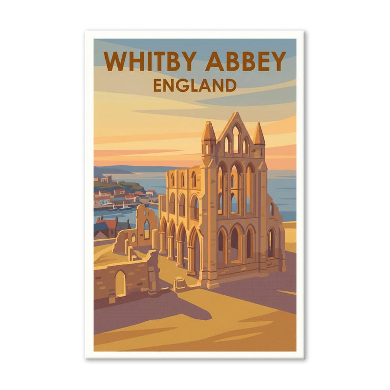 Whitby Abbey, England - Gothic Coast Sunset Travel Poster. Giclée Print ...