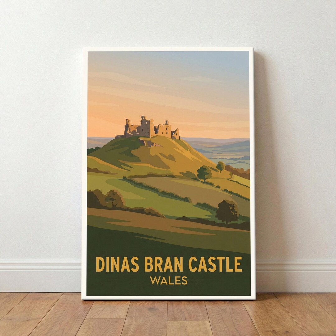 Dinas Bran Castle, Wales - Romantic Travel Poster of Medieval Ruins ...