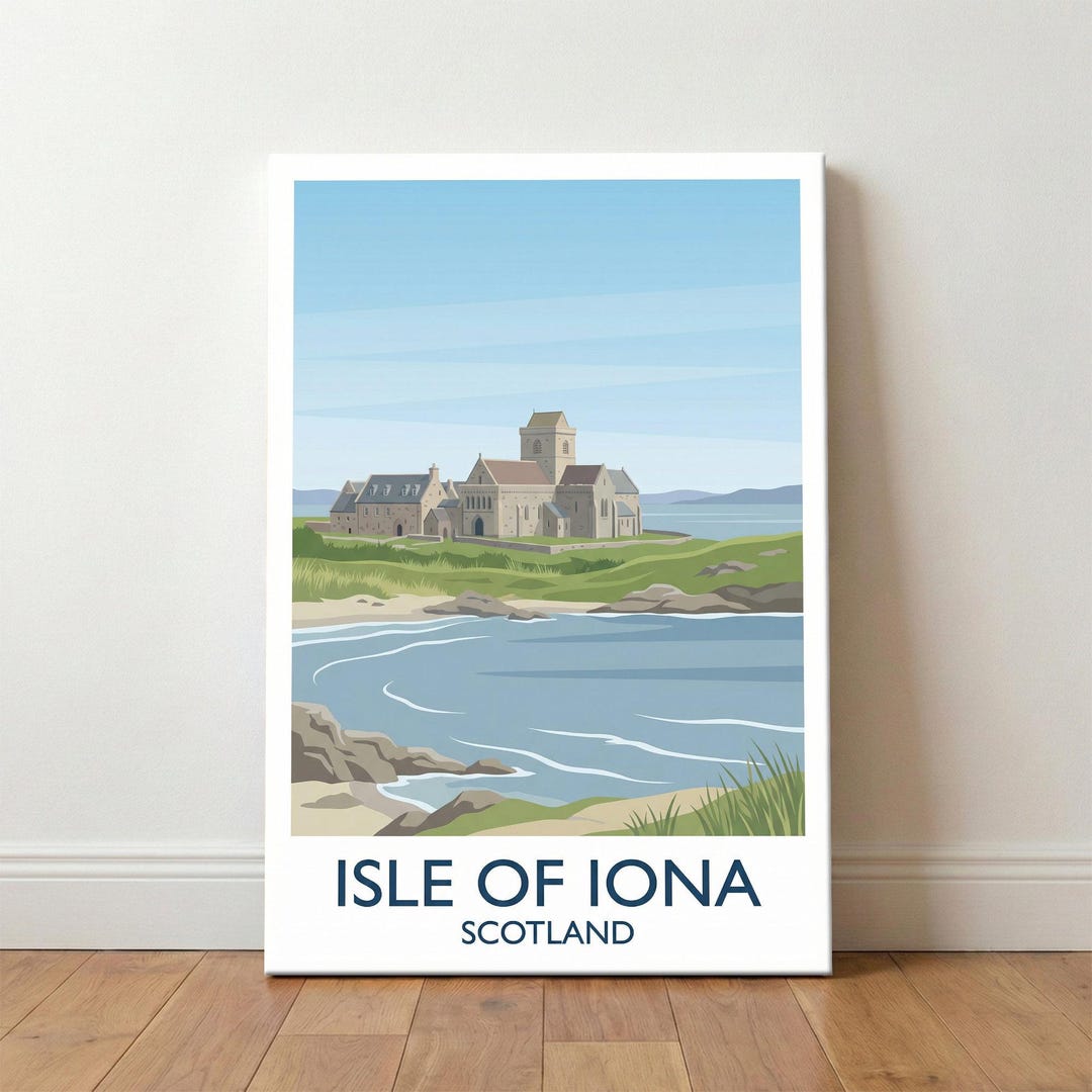 Isle of Iona, Scotland - Iona Abbey Seascape Travel Poster, Romantic ...