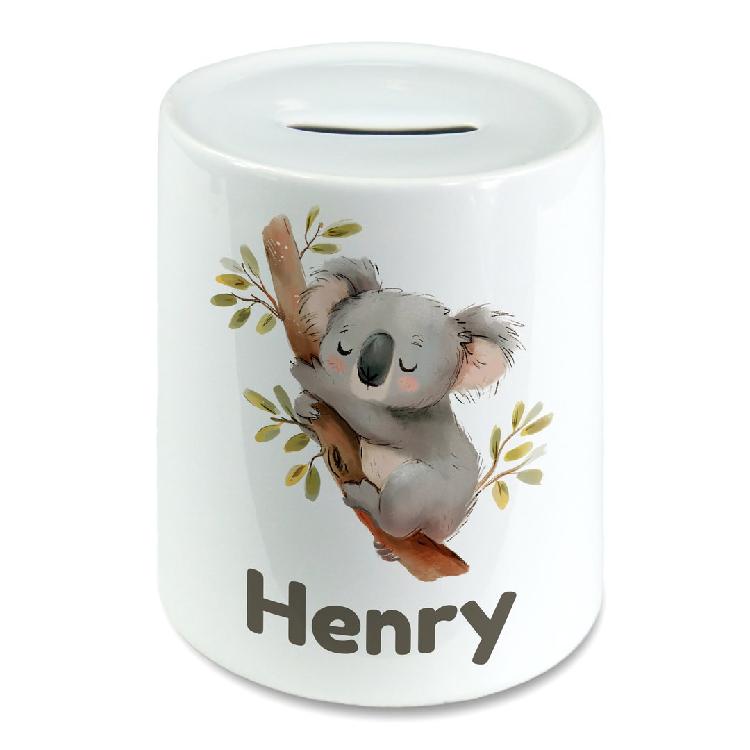 Personalised Watercolour Cute Koala Kids Money Box Piggy Bank, Savings ...