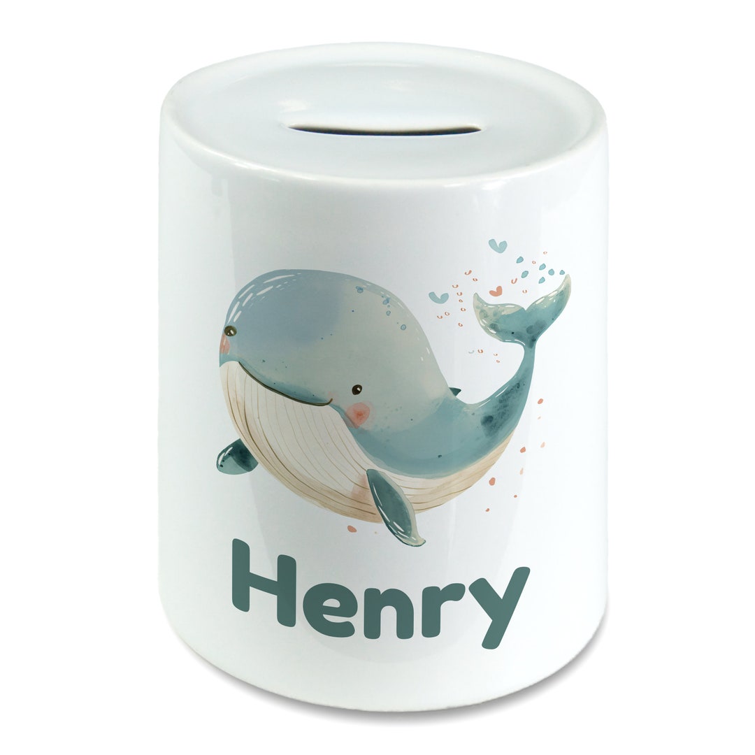 Hucha personalizada con diseño de ballena linda y acuarela para niños ...