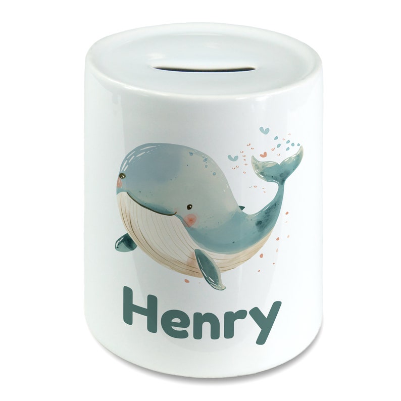 Hucha personalizada con diseño de ballena linda y acuarela para niños ...