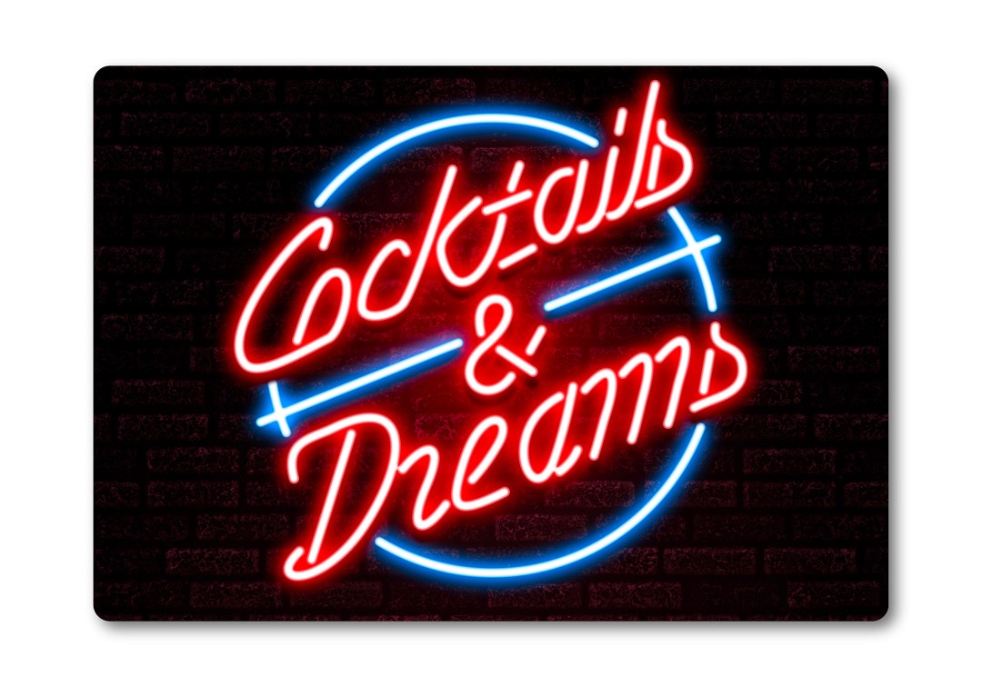 Cocktails & Dreams Bar Sign METAL Plaque Eighties 80s Neon Style. Home ...