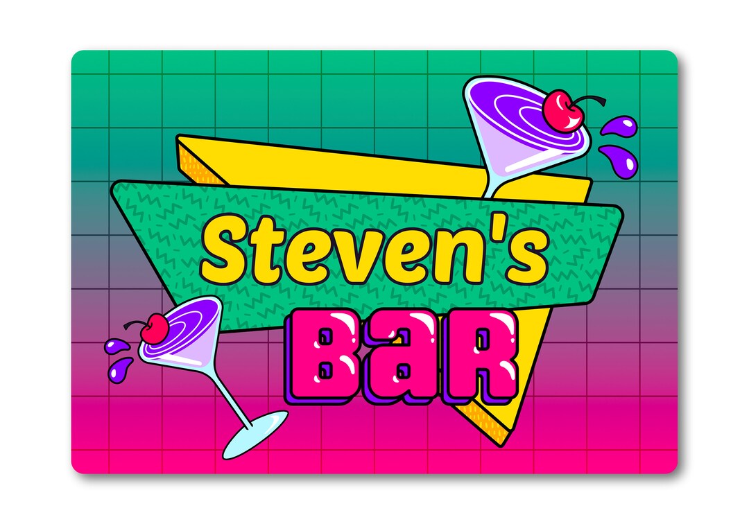 Personalised Nineties 90s Style Metal Cocktail Bar Sign. Custom Retro ...