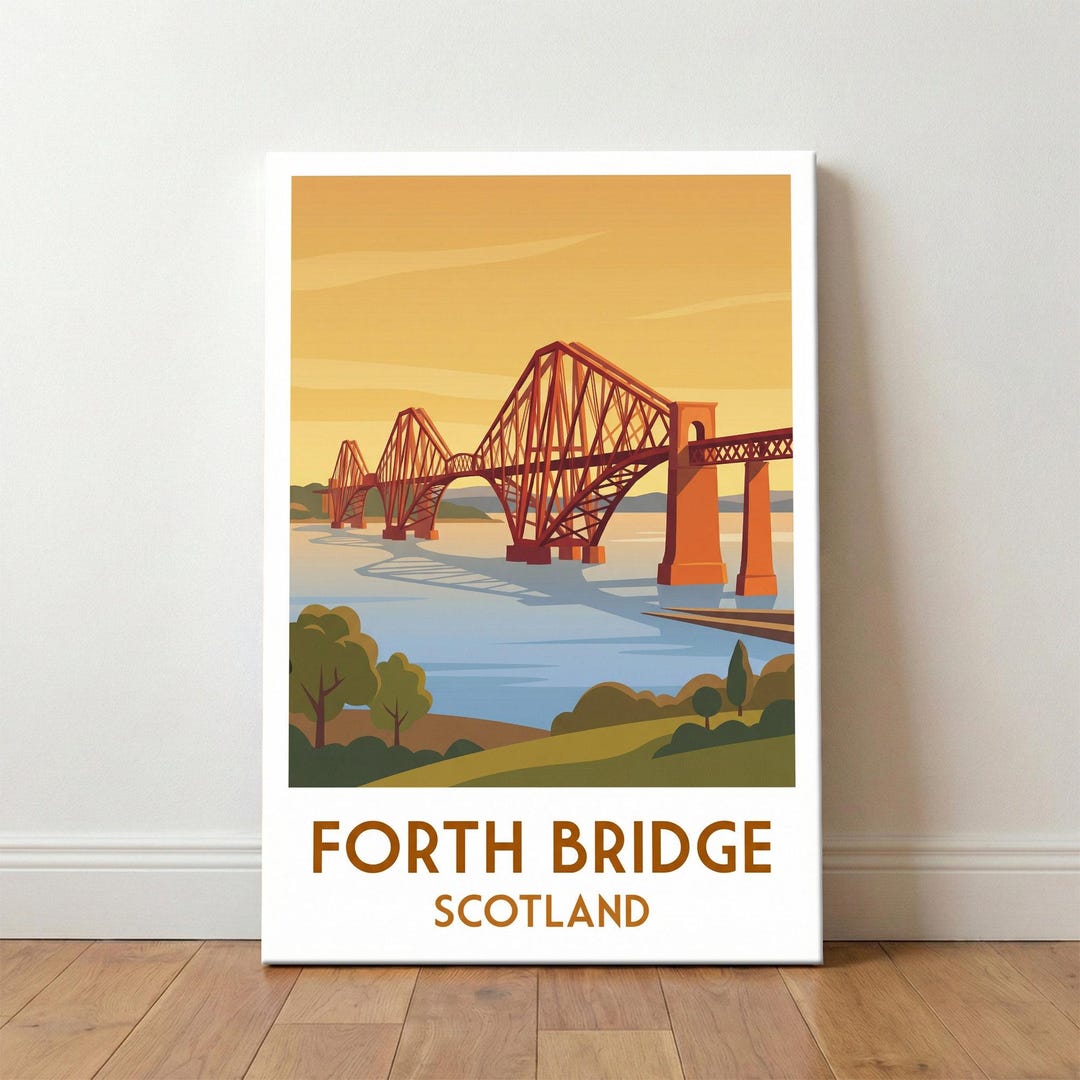 Forth Bridge, Scotland - Romantic Travel Poster of the Iconic Red ...