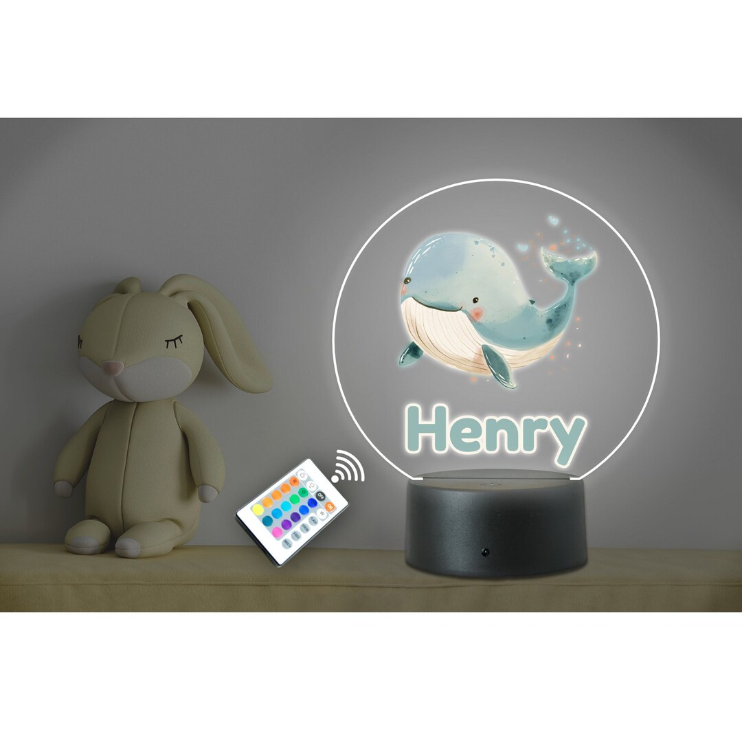 Personalised Any Name Kids Cute Whale RGB LED Night Light. Usb/battery ...