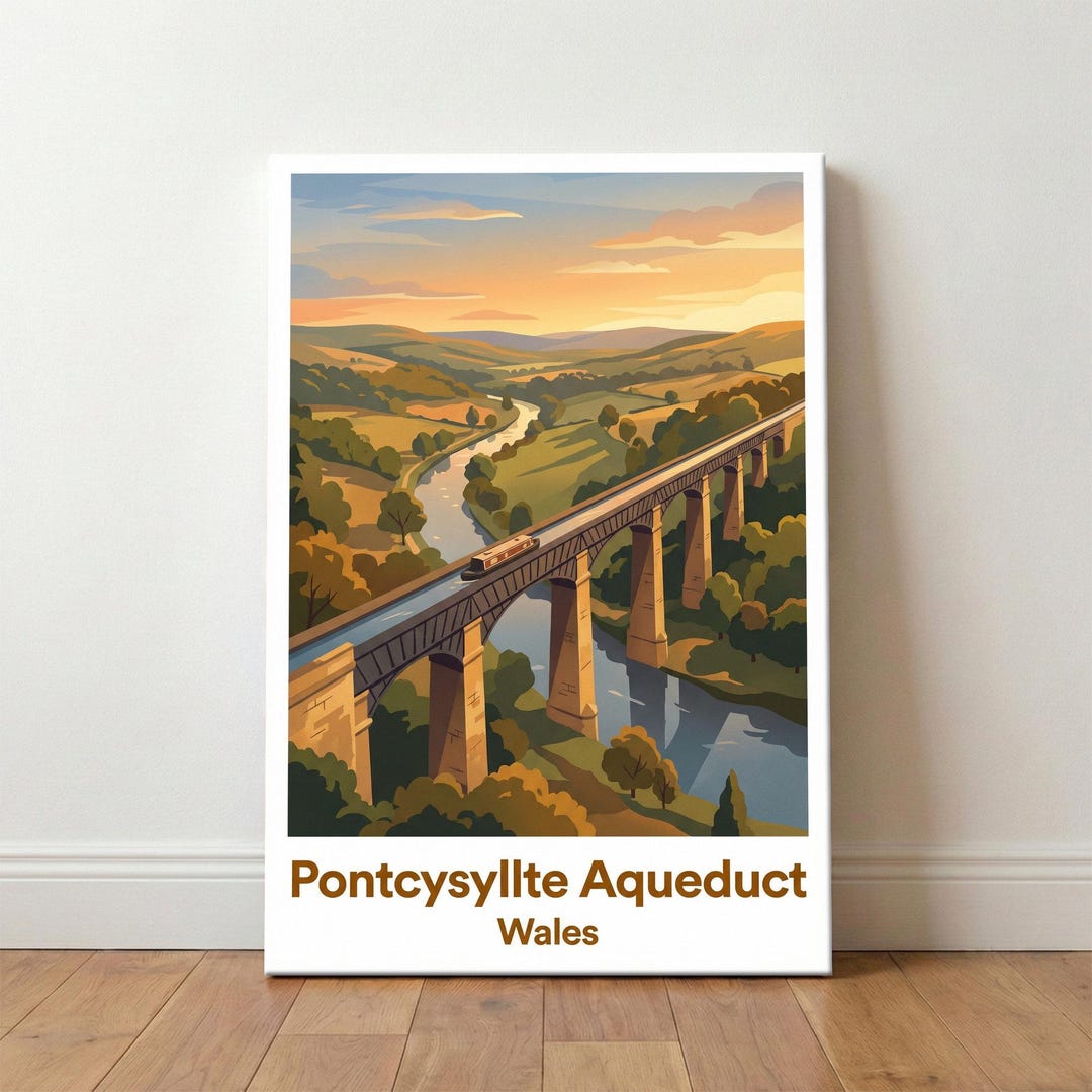 Pontcysyllte Aqueduct, Wales - Romantic Travel Poster Celebrating Canal ...