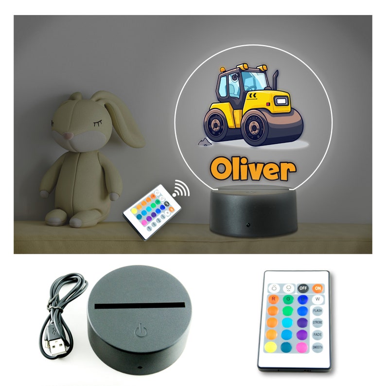 Personalised Any Name Kids Steamroller RGB LED Night Light. Usb/battery ...