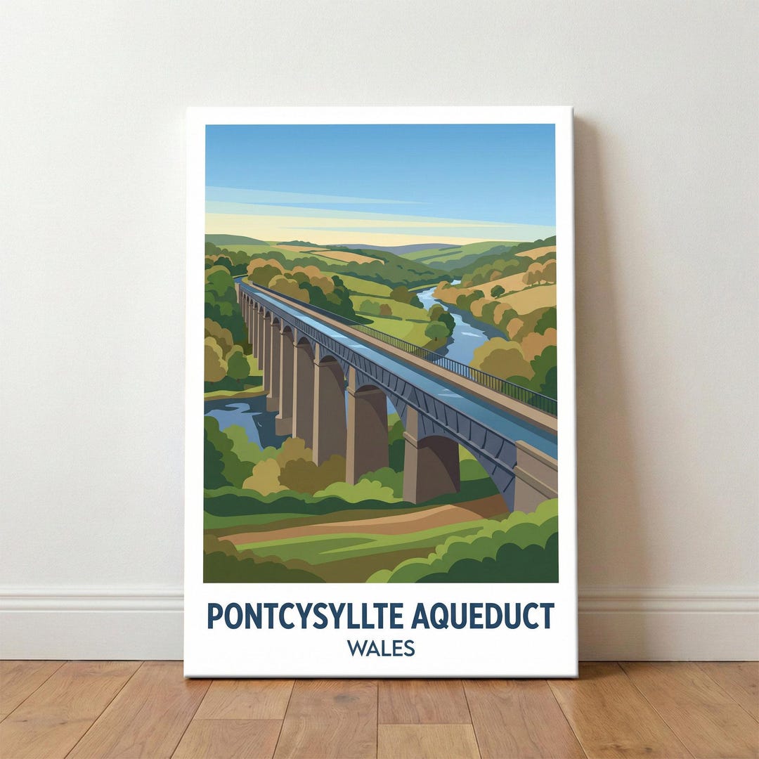 Pontcysyllte Aqueduct, Wales - Romantic Travel Poster of Telford's ...