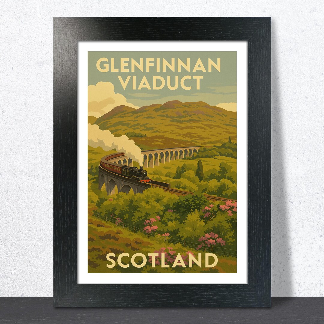 Glenfinnan Viaduct Travel Poster. Vintage Framed Giclee Wall Art ...