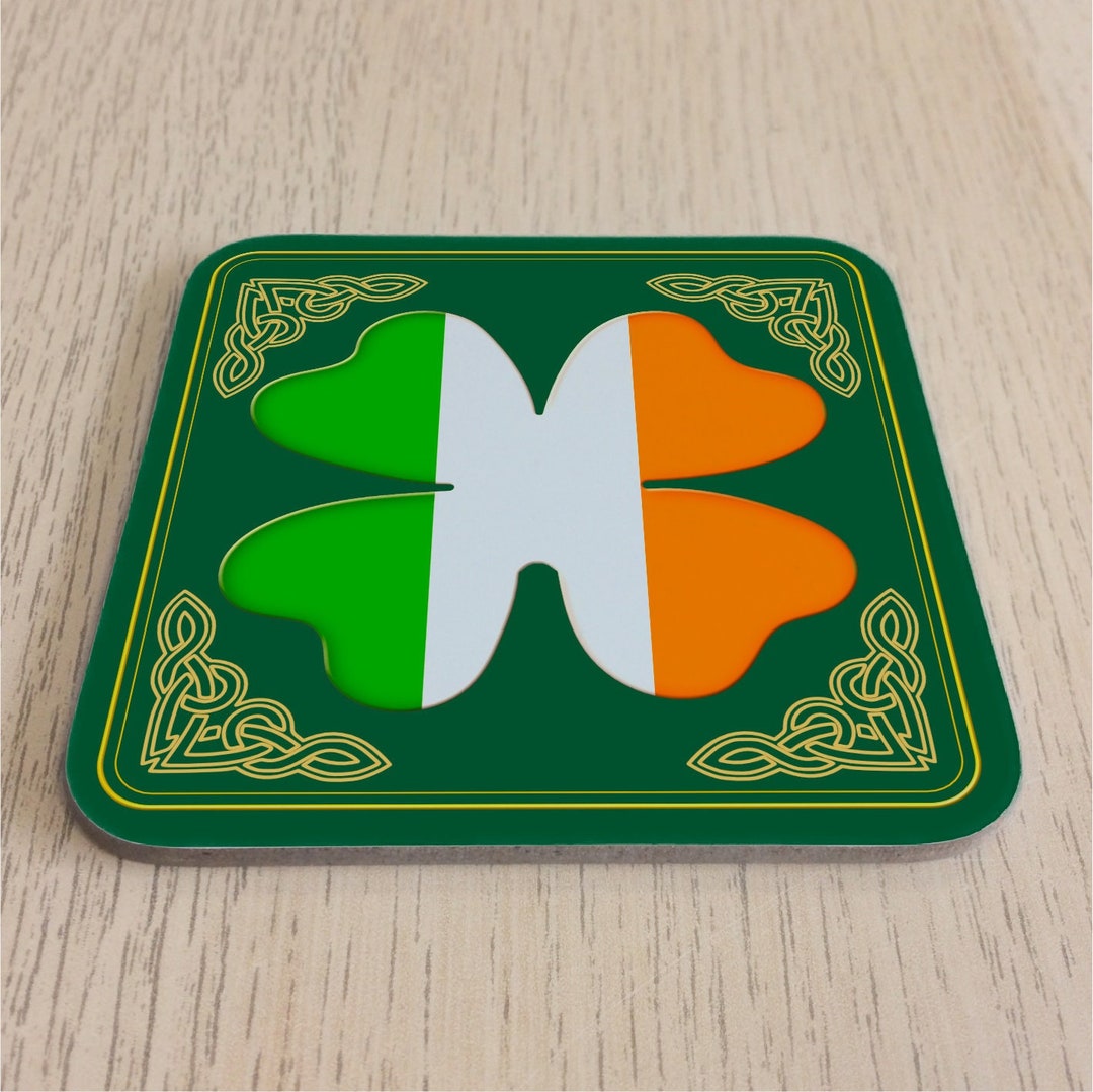 Ireland Celtic Tricolour Flag Shamrock Drinks Coaster Home Bar Pub Beer ...