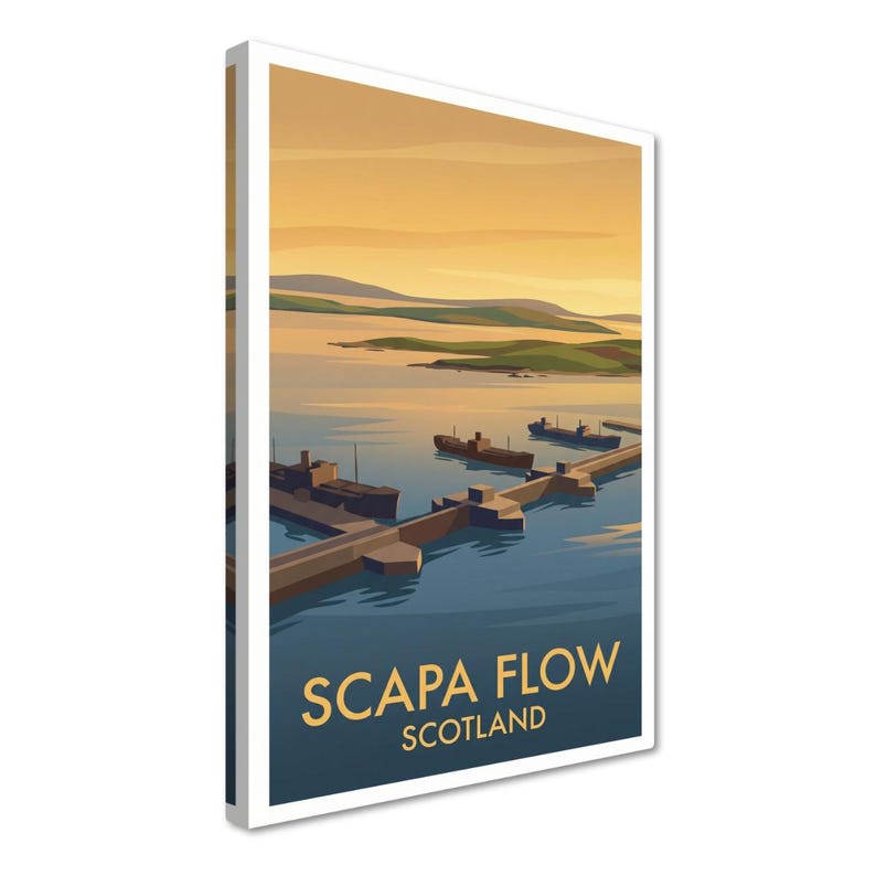 Scapa Flow, Scotland - Vintage-style Travel Poster of Historic Harbour ...