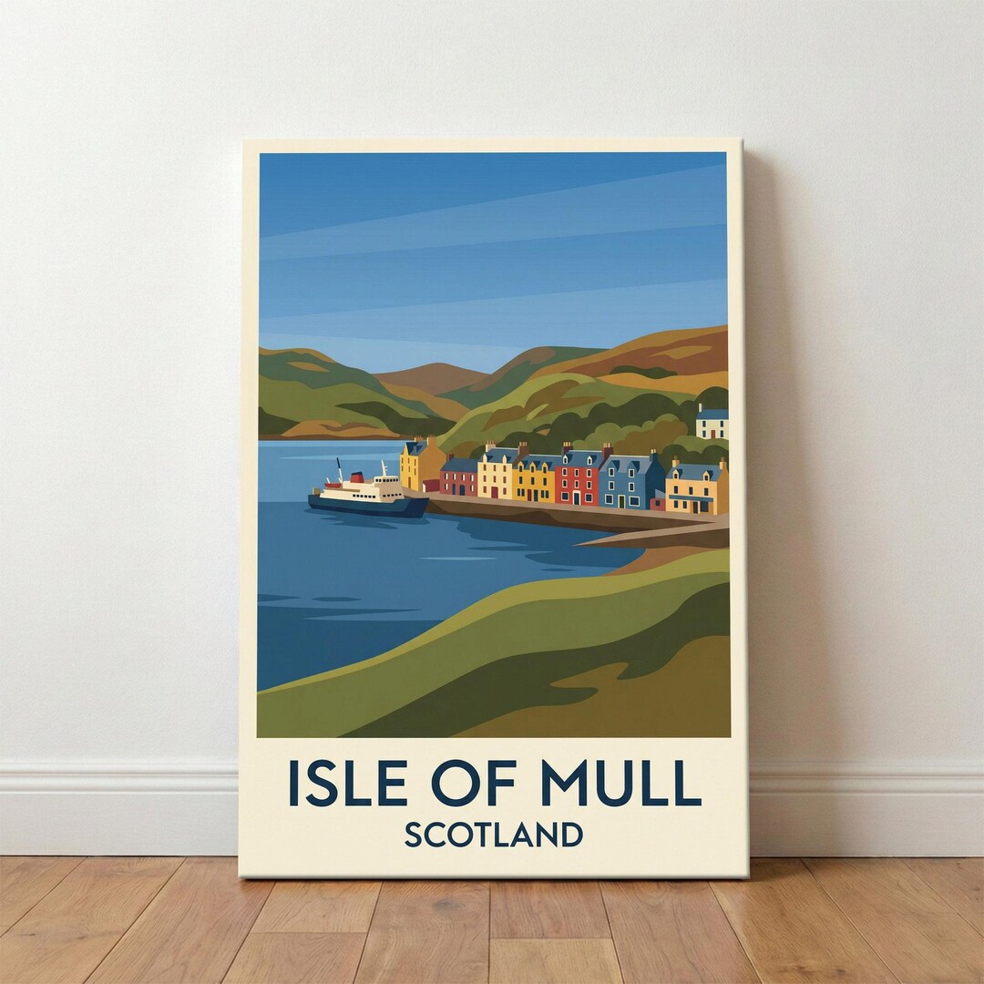 Isle of Mull, Scotland - Romantic Travel Poster of Tobermory Harbour ...