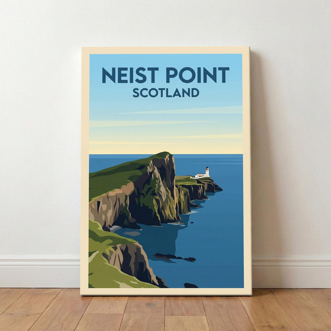Neist Point, Scotland - Romantic Isle of Skye Travel Poster, Lighthouse ...
