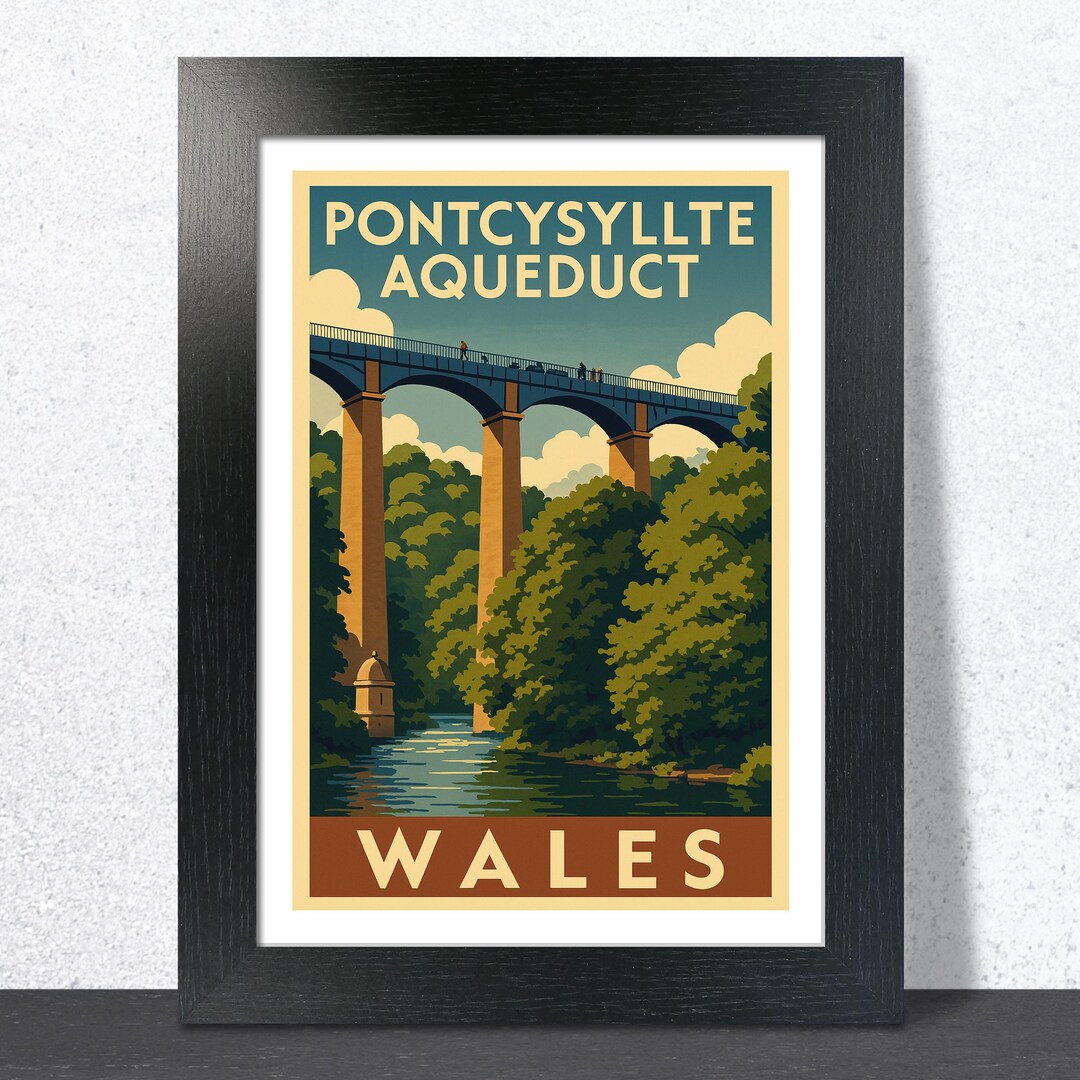 Pontcysyllte Aqueduct Travel Poster. Vintage Framed Giclee Wall Art ...