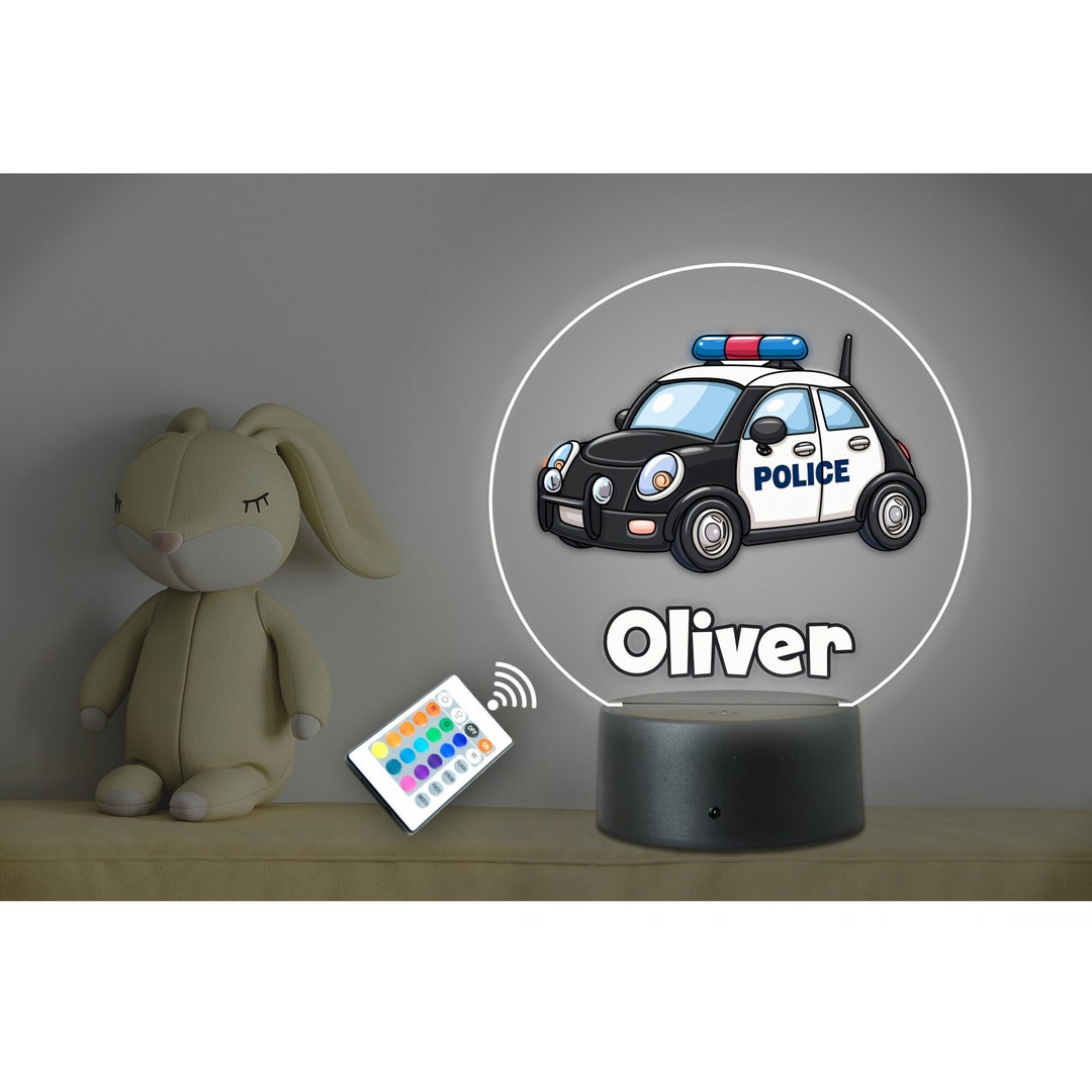 Personalised Any Name Kids Police Car RGB LED Night Light. Usb/battery ...