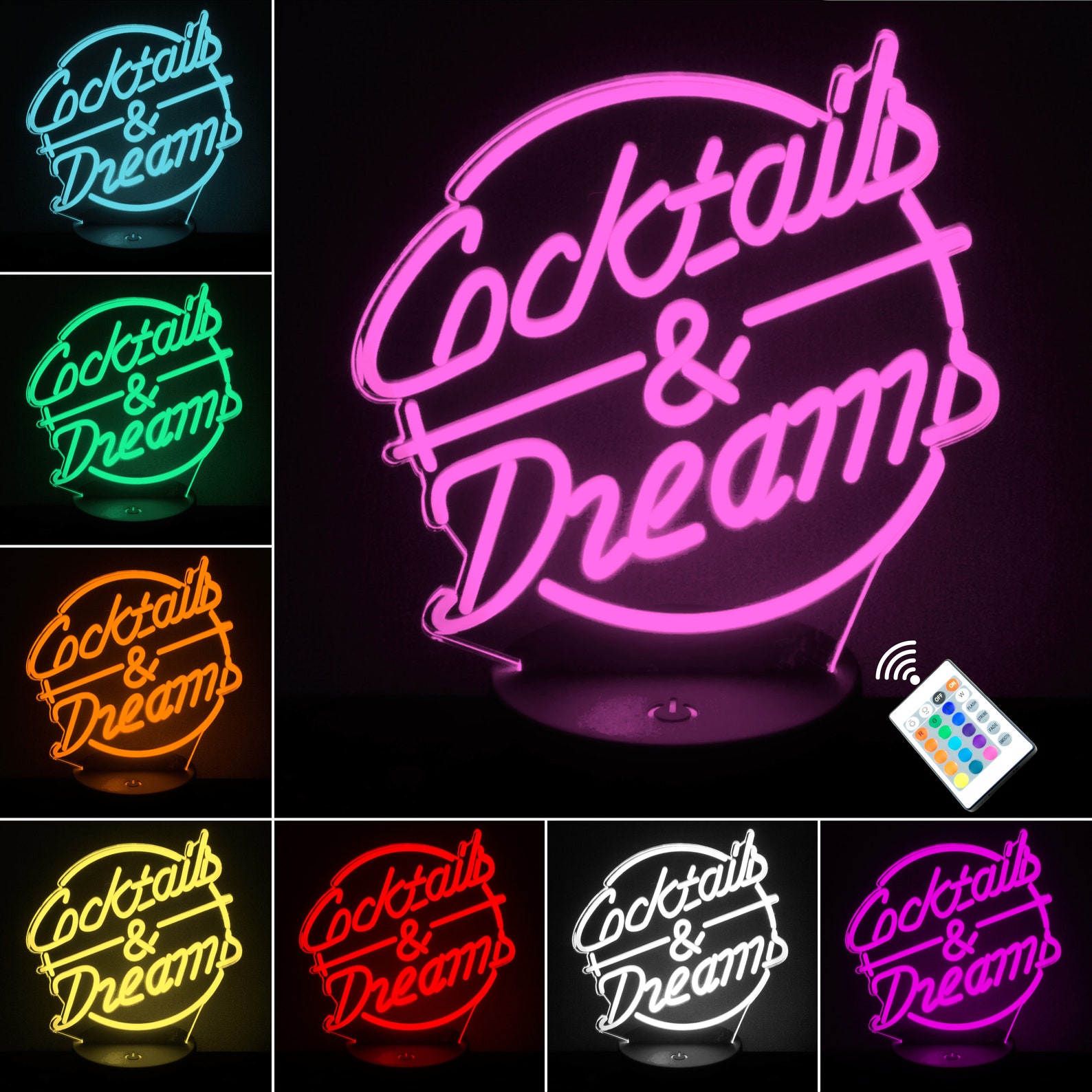 Cocktails & Dreams LED Neon Bar Sign Night Light. Cocktail Eighties ...