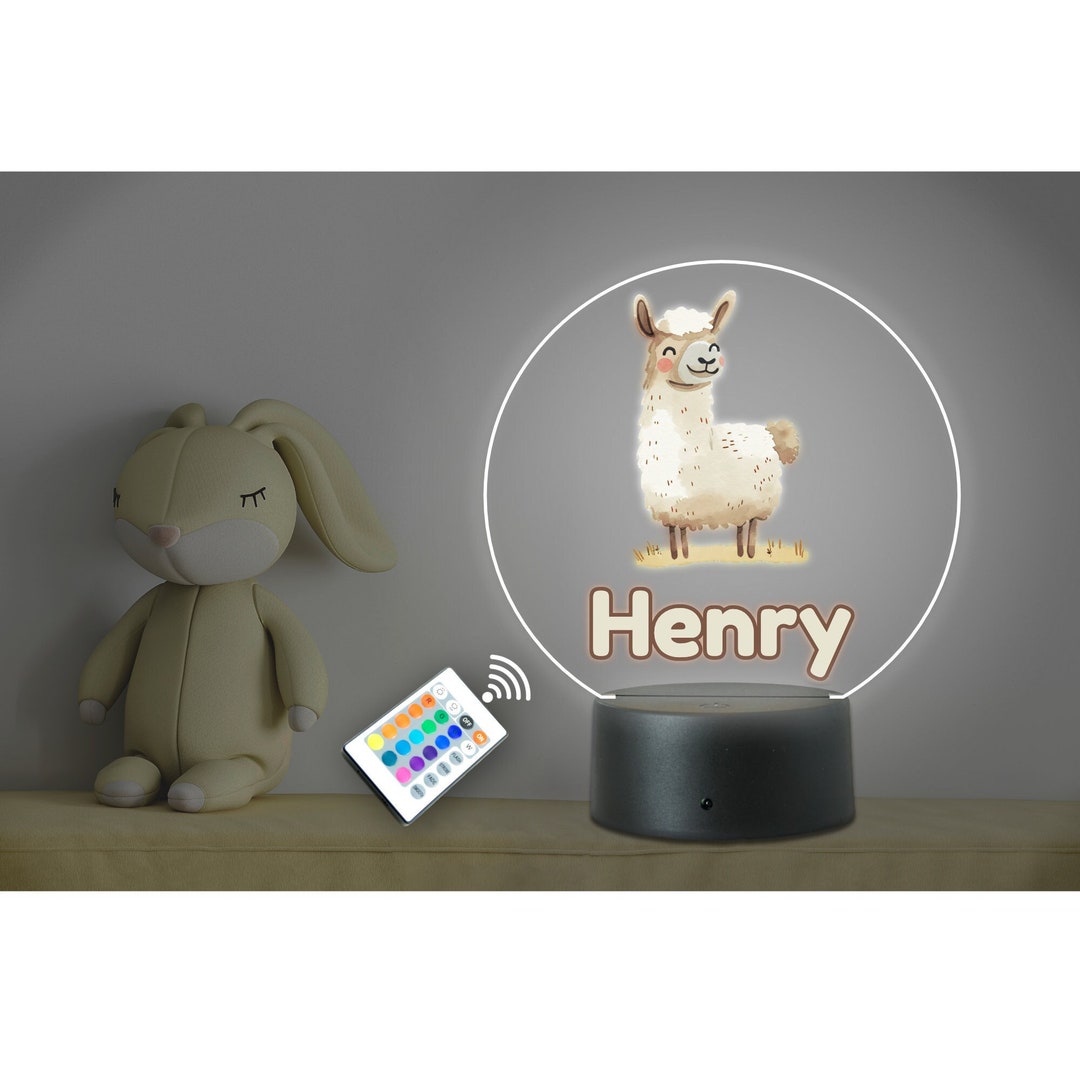 Personalised Any Name Kids Cute Llama RGB LED Night Light. Usb/battery ...