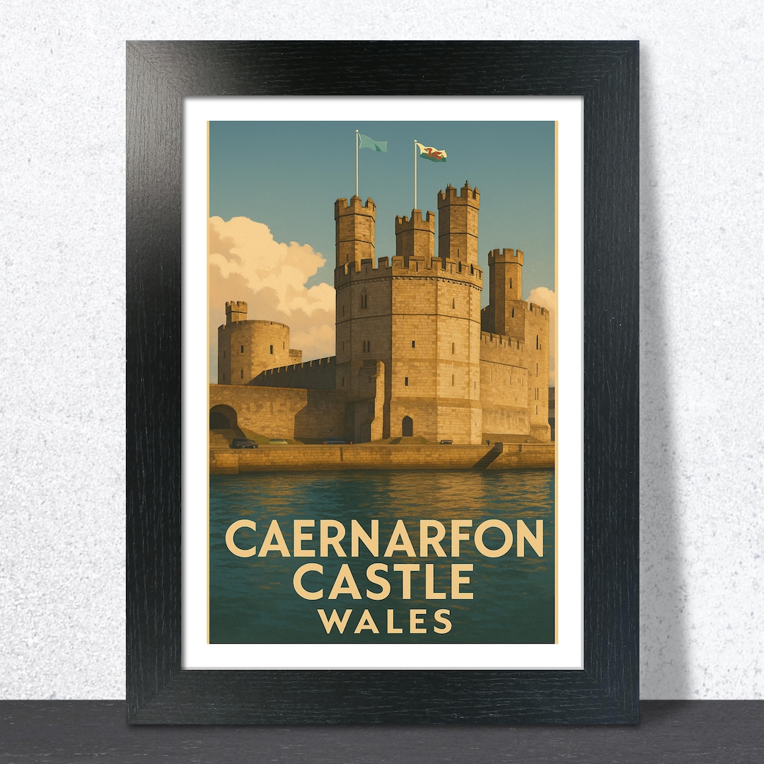Caernarfon Castle Travel Poster. Vintage Framed Giclee Wall Art ...