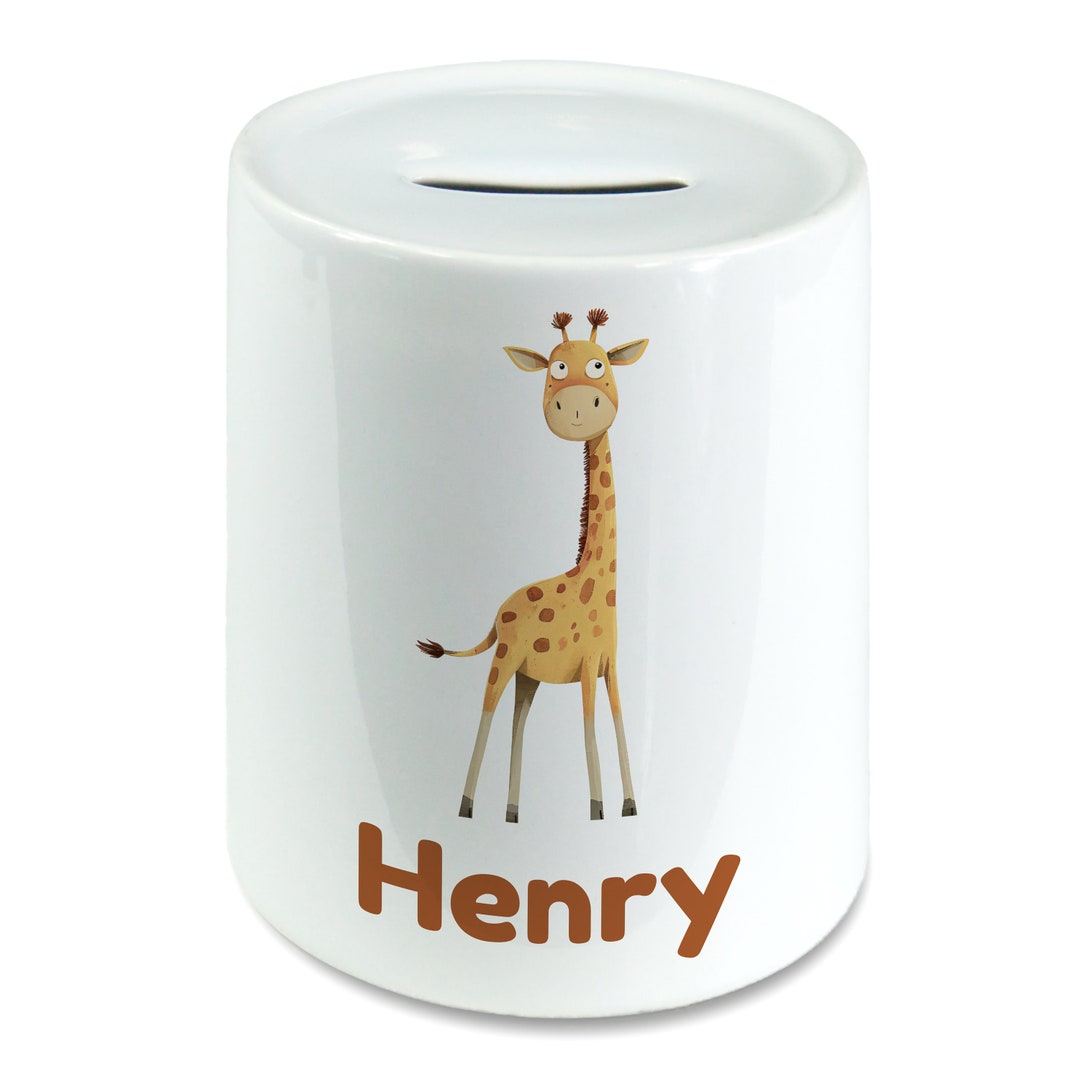 Personalised Watercolour Cute Giraffe Kids Money Box, Piggy Bank ...